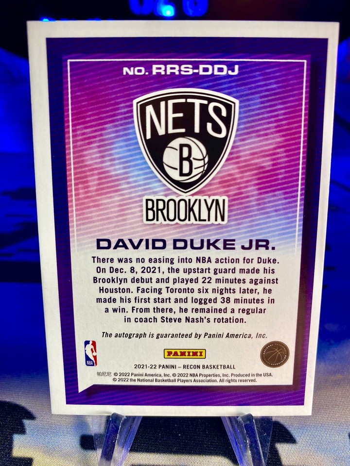 2021-22 David Duke Jr. Panini Recon Rookie Signatures Auto Rookie Card ...