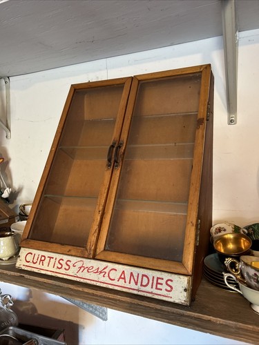 ANTIQUE CURTISS FRESH CANDY GENERAL STORE WOOD DISPLAY CASE CABINET ...