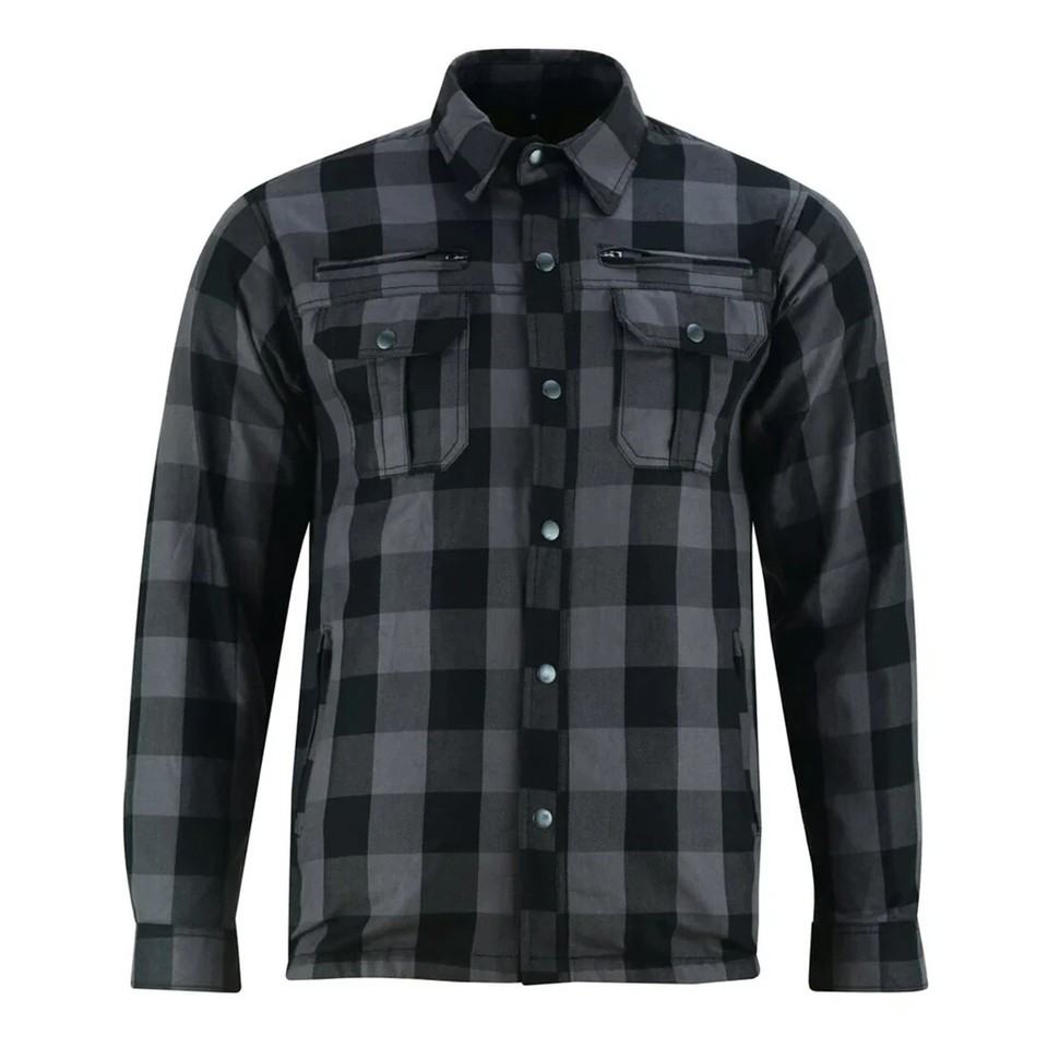Men's Motorbike Plaid Armor Flannel Shirt Lumberjack Button Down Lined ...