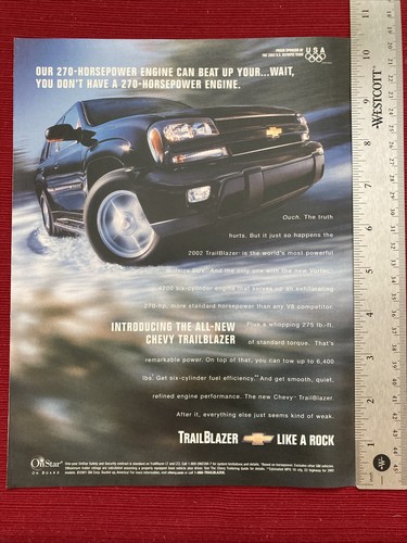 2001 Chevrolet Chevy TrailBlazer Like A Rock Print Ad - Great To Frame ...