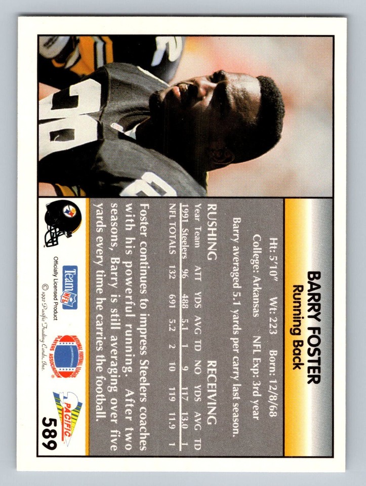 Barry Foster 1992 Pacific #589 Pittsburgh Steelers | eBay