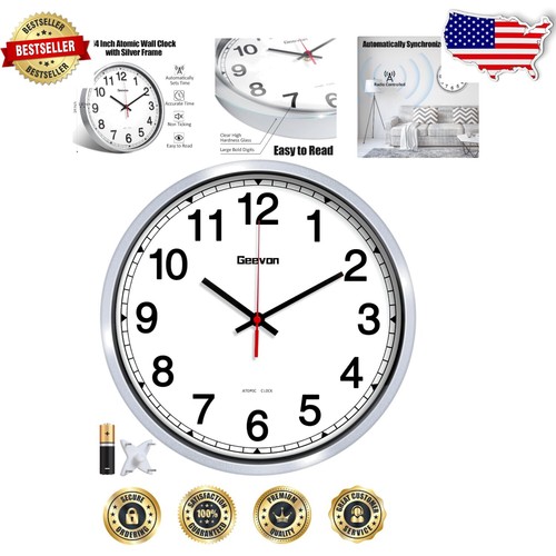Modern Atomic Wall Clock 14 Inch - Quartz Movement with Automatic Time ...
