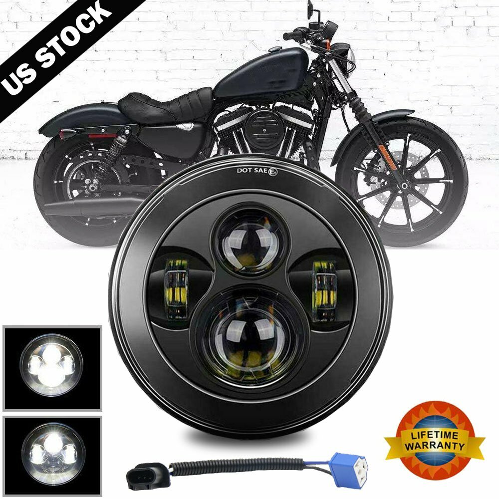 DOT 7 inch Motorcycle LED Headlight Hi-Lo Beam Black fit for Harley ...