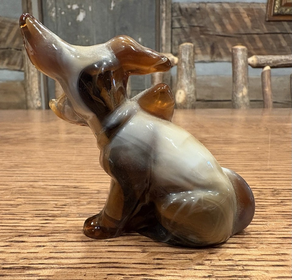 Carmel Parlour Pup Slag Glass Dog - Terrier Tail Up Bow On Neck 3.5 ...