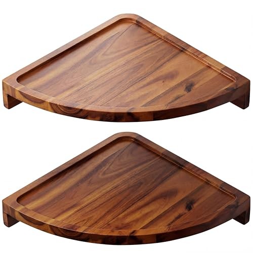 Floating Round Corner Shelves for Wall 2pcs - Wood Wall-Mounted Storage ...
