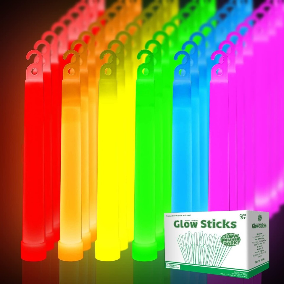 48 Pack 6 Inch Ultra Bright Large Glow Sticks 10 Hr+ Long Lasting Light ...