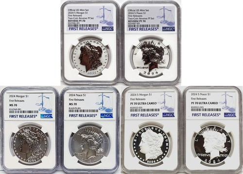 6 coin set 2024 morgan peace silver dollars ngc ms pf rp 70 fr fr in ...