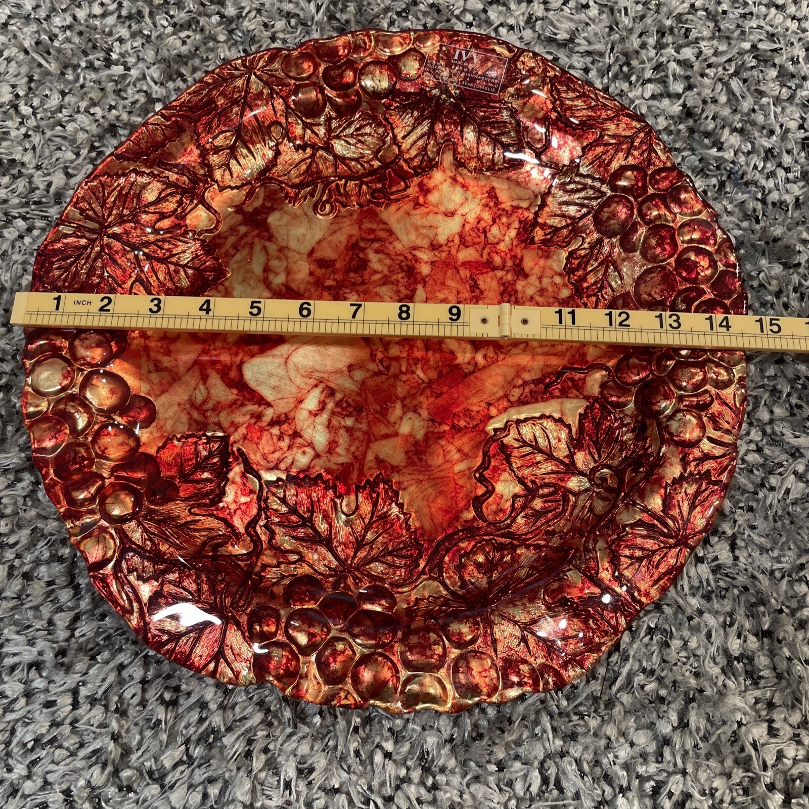 IVV CRYSTAL ITALY GLASS. Hand Painted Decorative Red And Gold Plate. | eBay