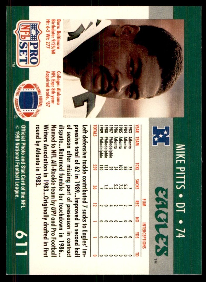 1990 Pro Set Mike Pitts Football Cards #611 | eBay