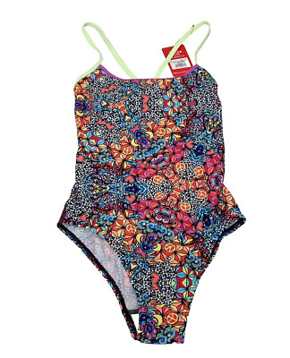 SPEEDO Womens One Piece Swimming Costume Single Xbck Tf Fluo Green Logo ...