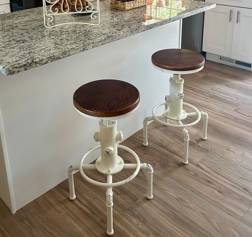 Set of 2 Industrial Steampunk Bar Stools Adjustable Height Swivel ...