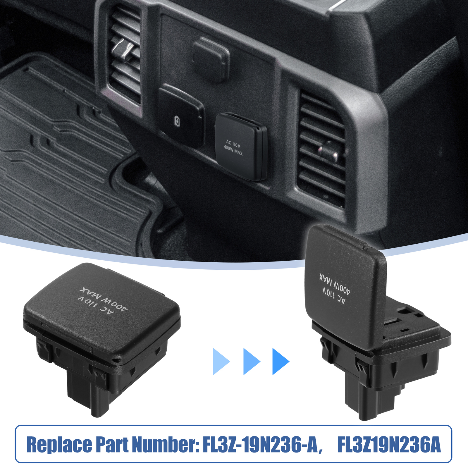 FL3Z-19N236-A for Ford F-150 Center Console Rear Power Outlet Plug 110V ...