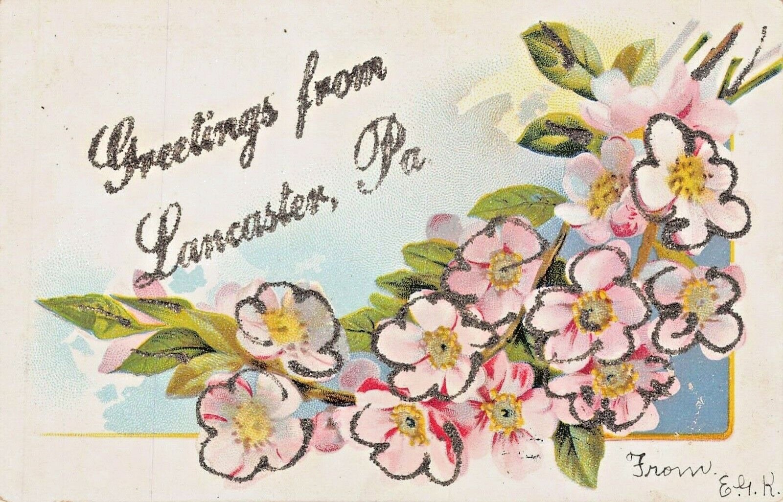GREETINGS FROM LANCASTER PENNSYLVANIA-GLITTER CURSIVE WRITING 1906 ...