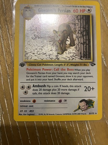 First Edition Gym Challenge Giovanni’s Persian HOLO Pokémon Card # 8/ ...