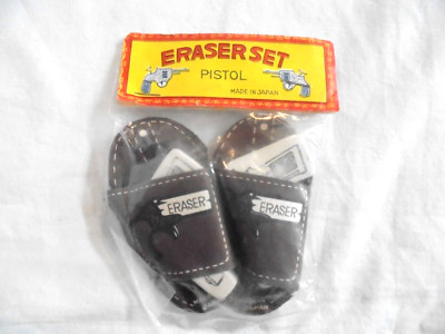 Cool Vintage Pistols in Holster Gun Novelty Toy Pencil Erasers NIP Made ...