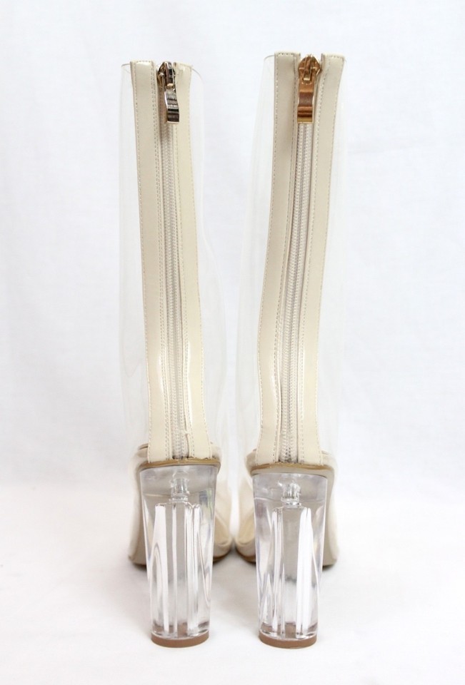Pointy Toe Block Chunky Clear Perspex Lucite Heel Ankle Boot Bootie ...