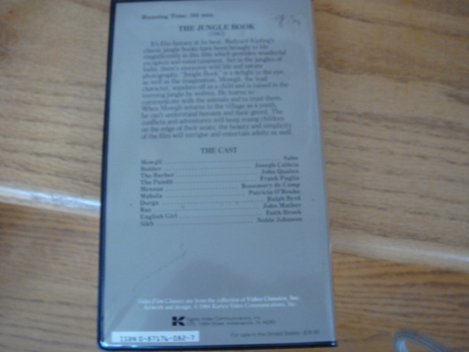 "The Jungle Book" VHS Video Film Classics Clamshell Kartes Video ...