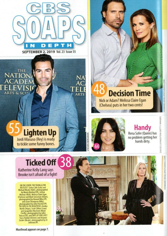 CBS Soaps In Depth Magazine September 2 2019 Sasha Calle Michael Mealor ...