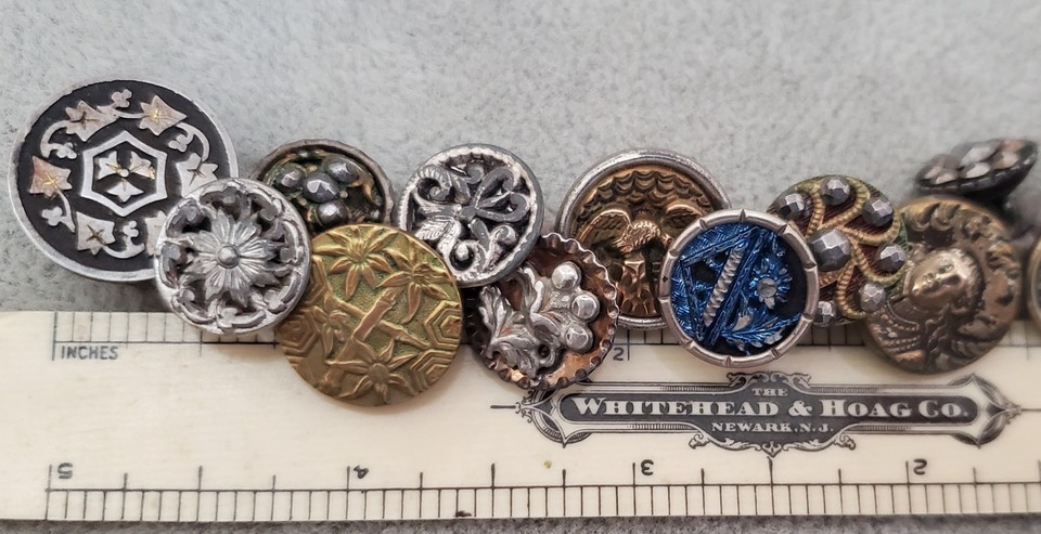 Antique Victorian Button Charm String Bracelet Cut Steel Angel Stork ...