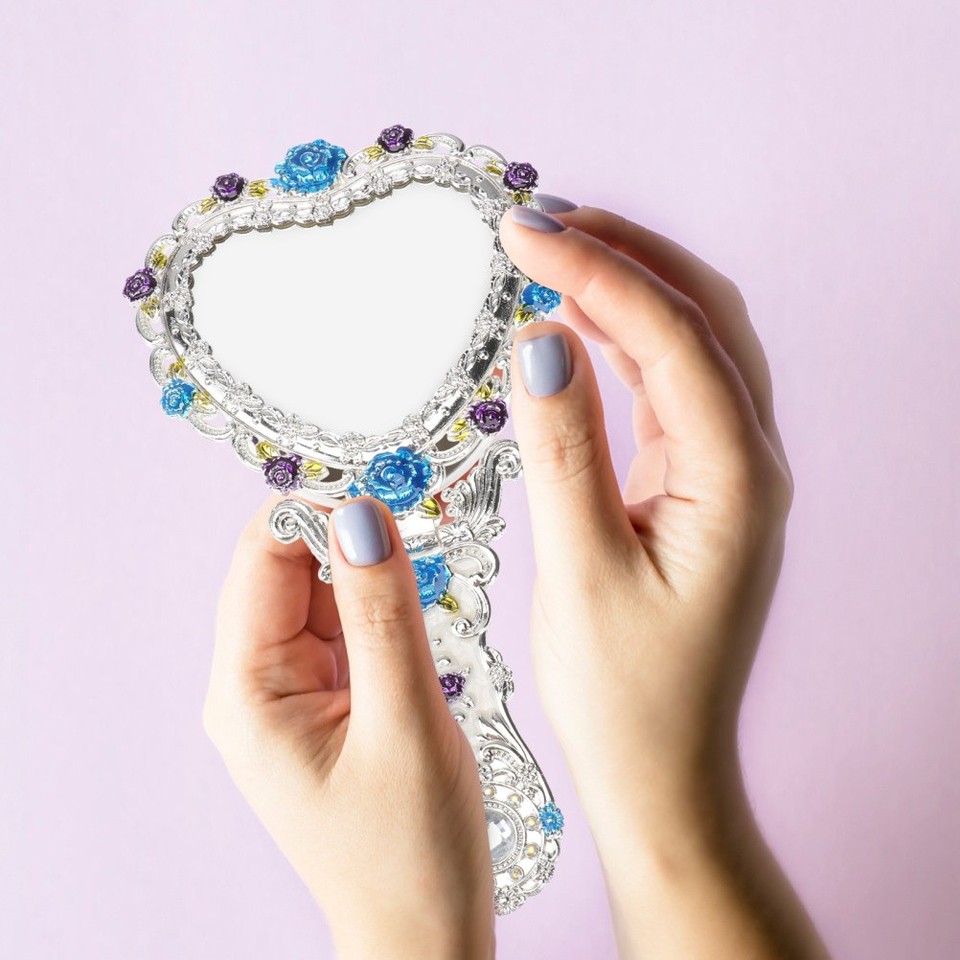 Heart Hand Mirror Make-up Cute Pink with Lights Makeup Vanity Shape ...