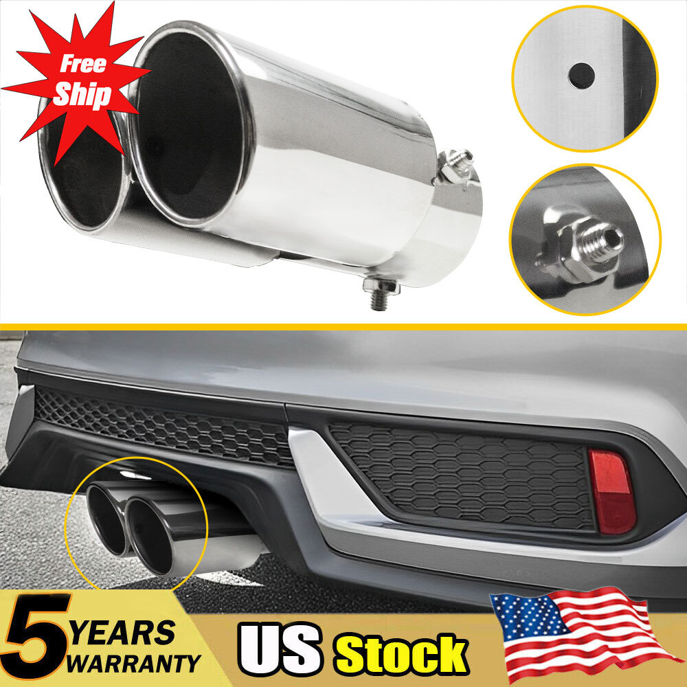 Silver Stainless Steel Dual Exhaust Tip Fit For 1.5-2.4inch Outlet ...