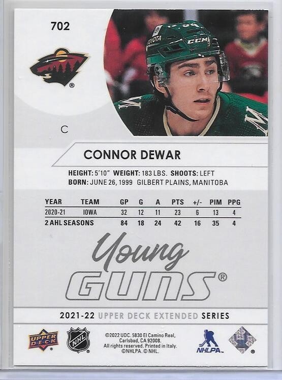 CONNOR DEWAR 21-22 UD EXT. YOUNG GUNS SP RC/PITTSBURGH PENGUINS | eBay