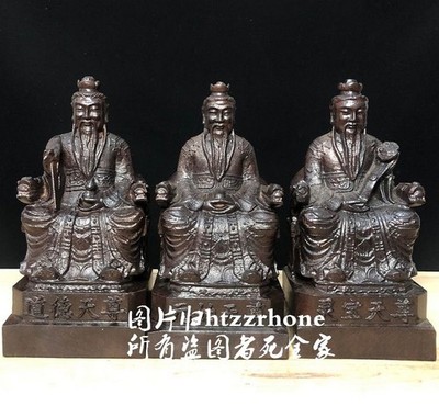 3X 8" Natural Eaglewood Carved Three Pure Ones Statue Taoist Deity ...