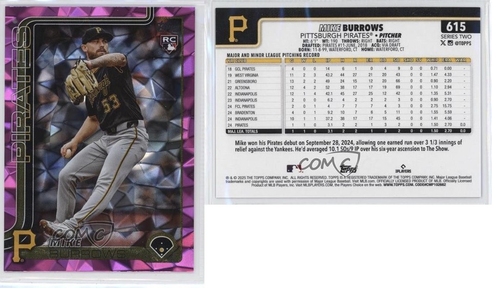 2025 Topps Series 2 Pink Diamante Foilboard Mike Burrows #615 05ns ...