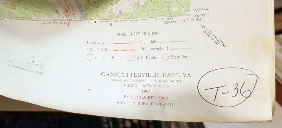 1964/1968 Orig USGS Topo Map Charlottesville East VIRGINIA Quad 7.5' 1: ...