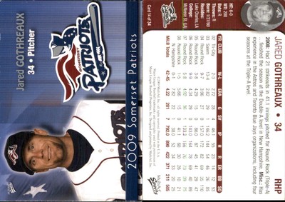 Jared Gothreaux 2009 MultiAd Somerset Patriots #14 RC FREE SHIP ...