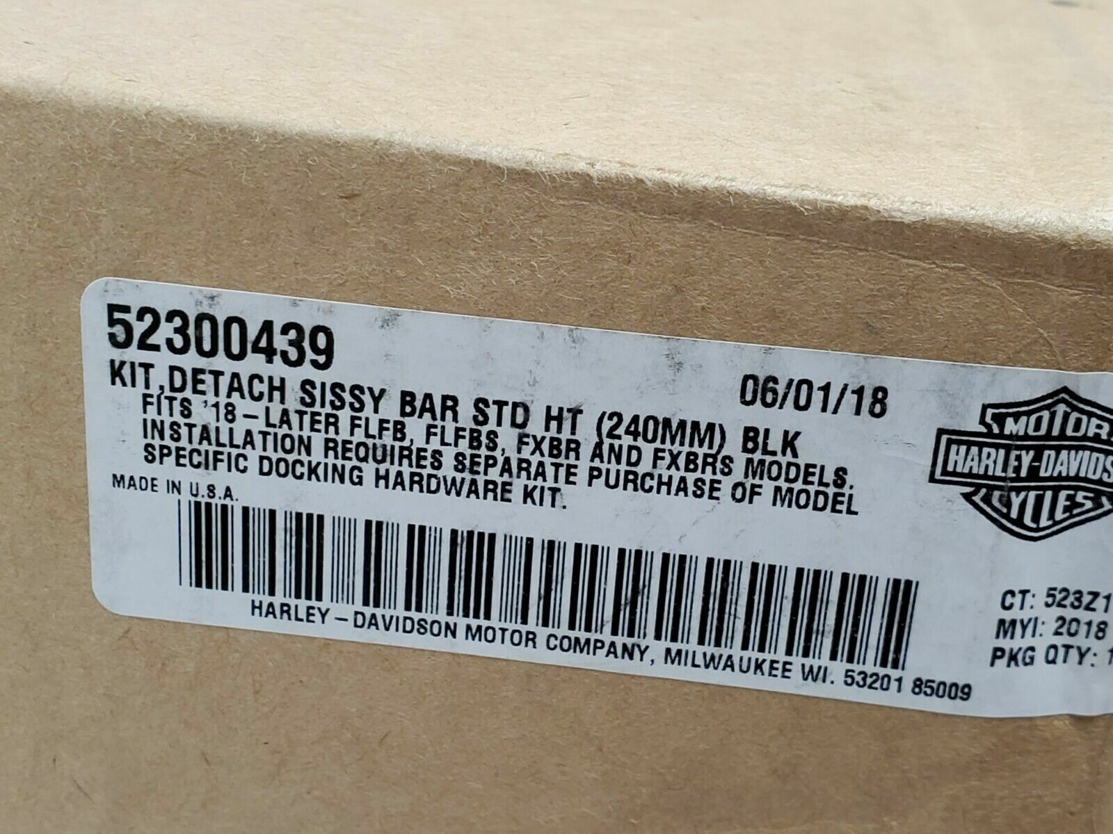 Harley Davidson OEM Gloss Black Sissy Bar '18-later Fat Boy, Breakout ...