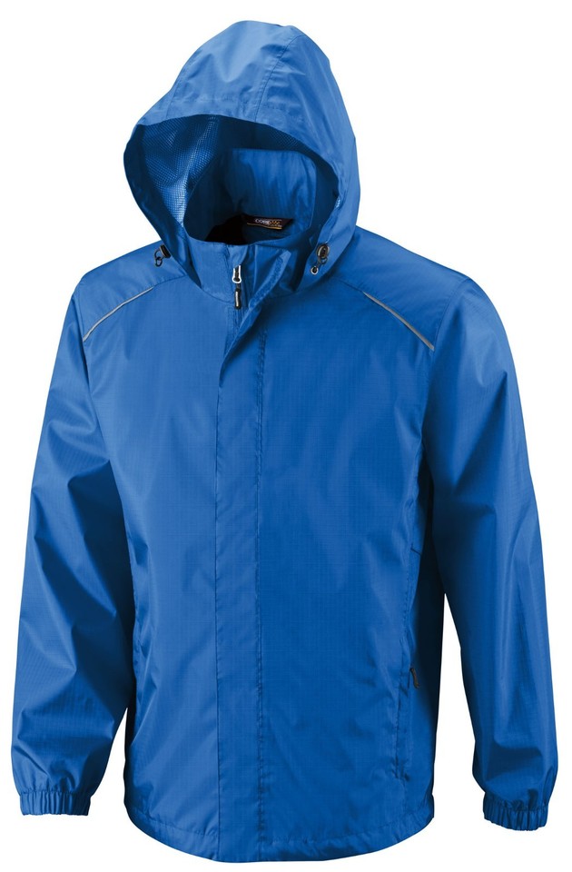 MEN'S LINED, WATERPROOF, ZIP UP, RAIN JACKET, ROLL AWAY HOOD POCKETS, S ...