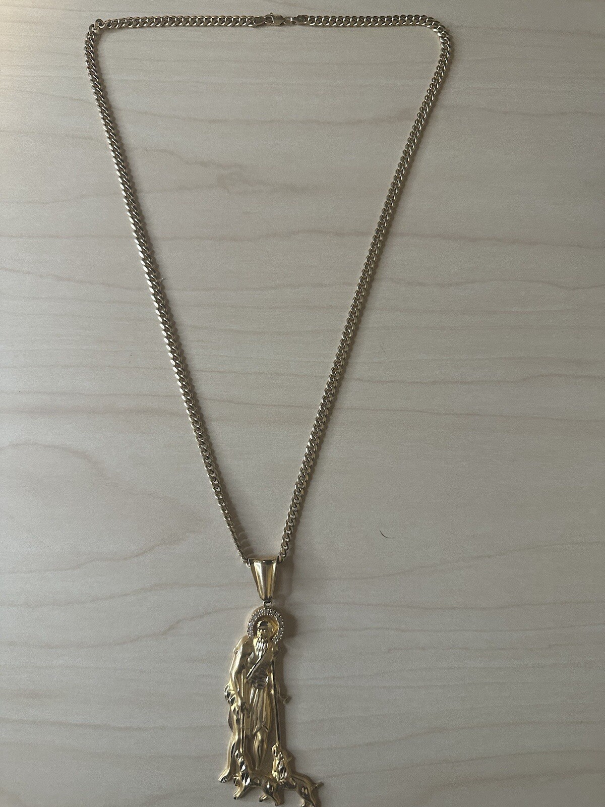14K GOLD MIAMI CUBAN LINK CHAIN 24" LONG W/ JESUS PEN… - Gem