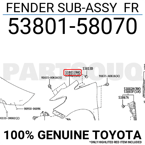 5380158070 Genuine Toyota FENDER SUB-ASSY FR 53801-58070 | eBay