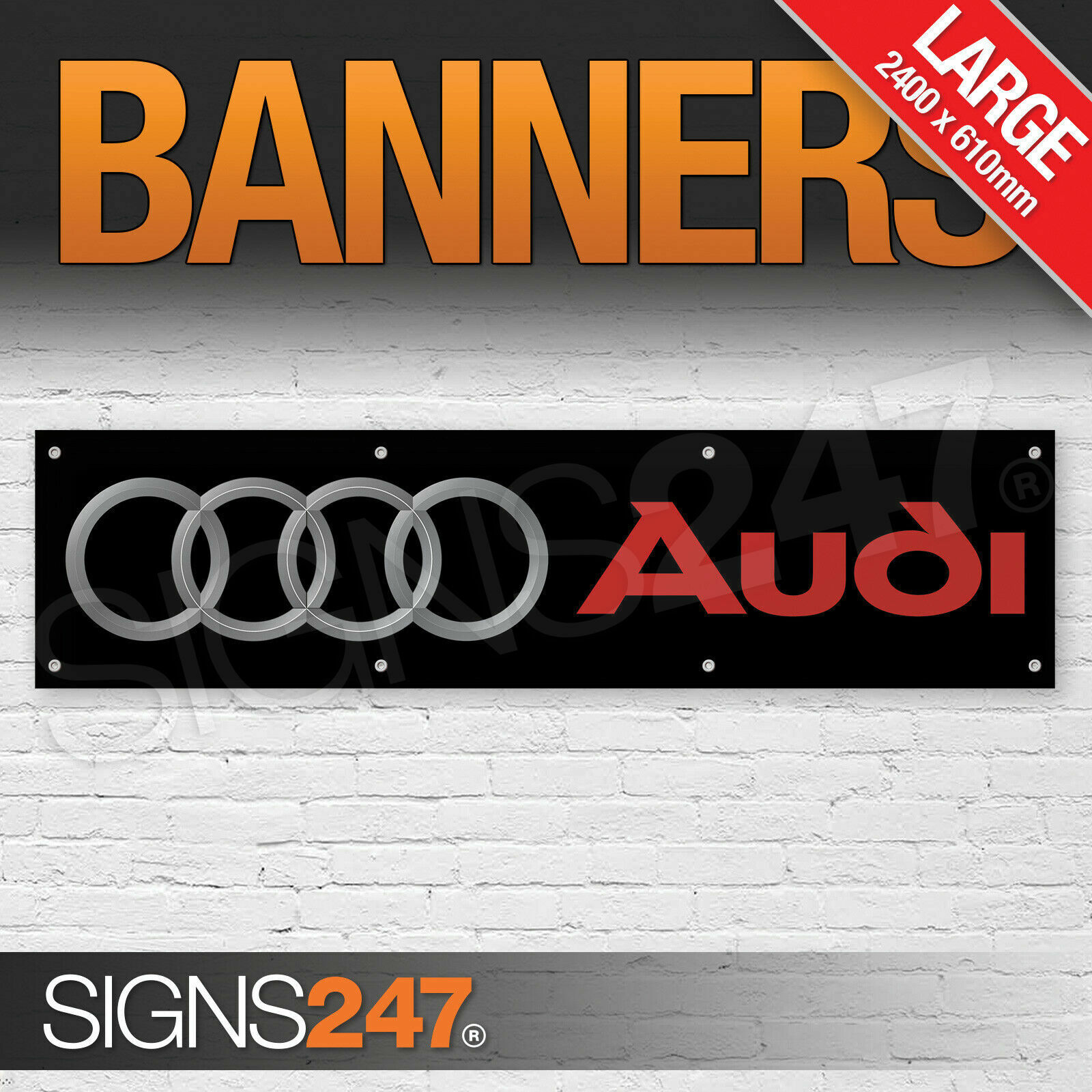 Audi Cars Silver on Black Garage Workshop Banner LARGE PVC Sign ...