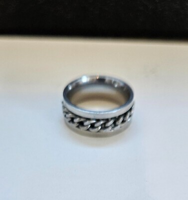 Stainless Steel Chain Spinner Ring Wedding Band Fidget Cuban Lk Spinner ...