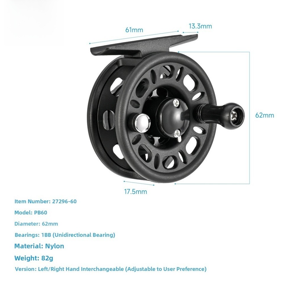 Nylon Ice Fishing Reel One Way Drag Left Right Ambidextrous Compact 1BB ...