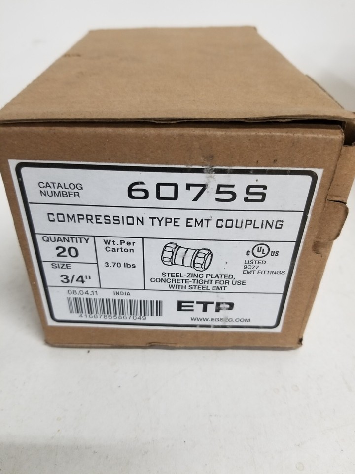 ETP 6075S 3/4" Compression Coupling Steel Zinc Plated Concrete Tight 20 ...
