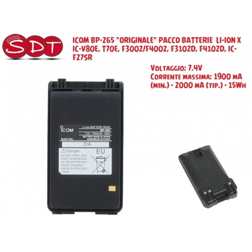 ICOM BP-265 "ORIGINALE" PACCO BATTERIE LI-ION X IC-V80E, T70E, F3002 ...
