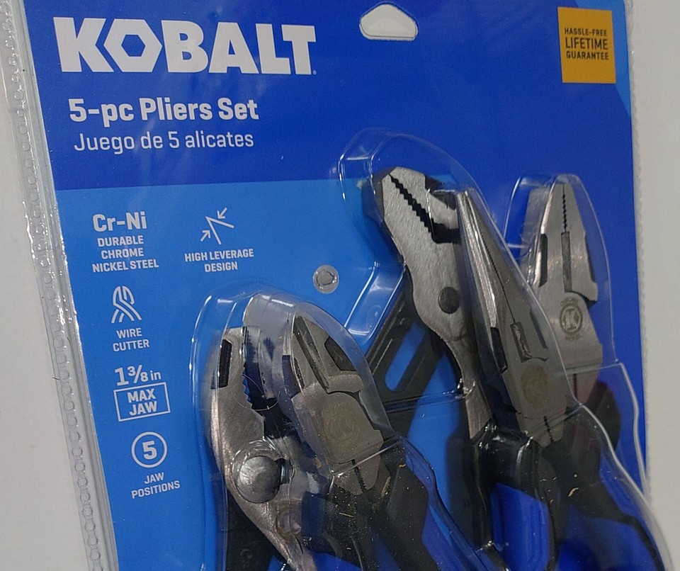 Kobalt 5 Piece Assorted Pliers Set Long Nose Linesman Slip Joint ...