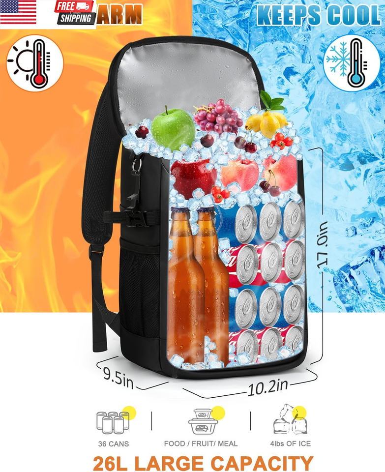 36/45 Cans Cooler Backpack Insulated Waterproof for Women Men Lunch ...