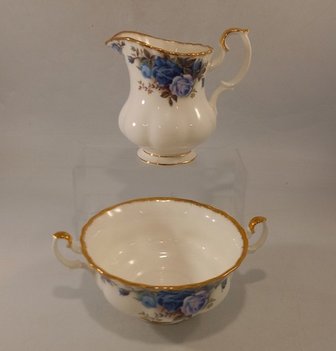 Royal Albert Moonlight Rose Milk Jug And Sugar Bowl Blue Roses Gold ...
