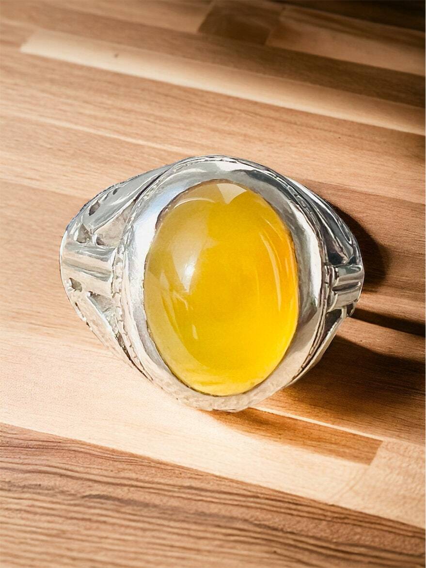 Amulet Taweez for Protection Men Ring Natural Sharf Shams Dua Yellow ...