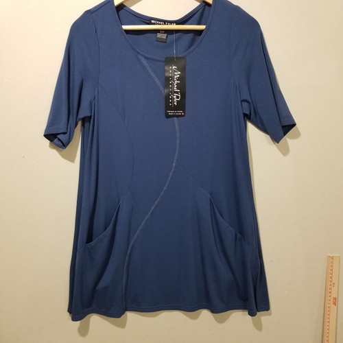 Michael Tyler Collections Shirt Small Bamboo Tunic Short Sleeve Denim ...