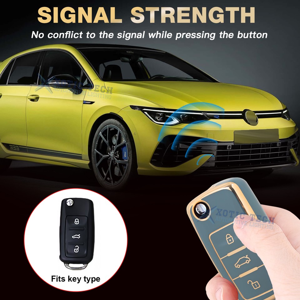 Gray Full Cover Remote Key Fob Protector w/Keychain For VW Jetta GTI ...