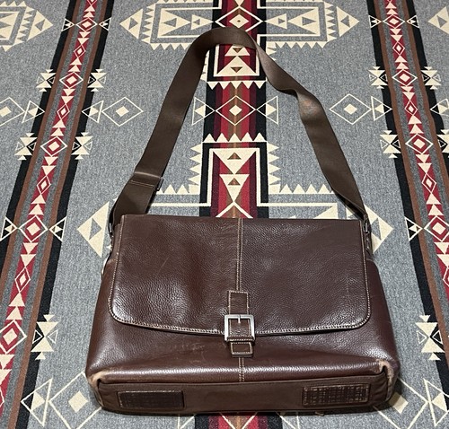 Boconi Messenger Laptop Bag 11x16in Brown Canvas Leather Flap | eBay