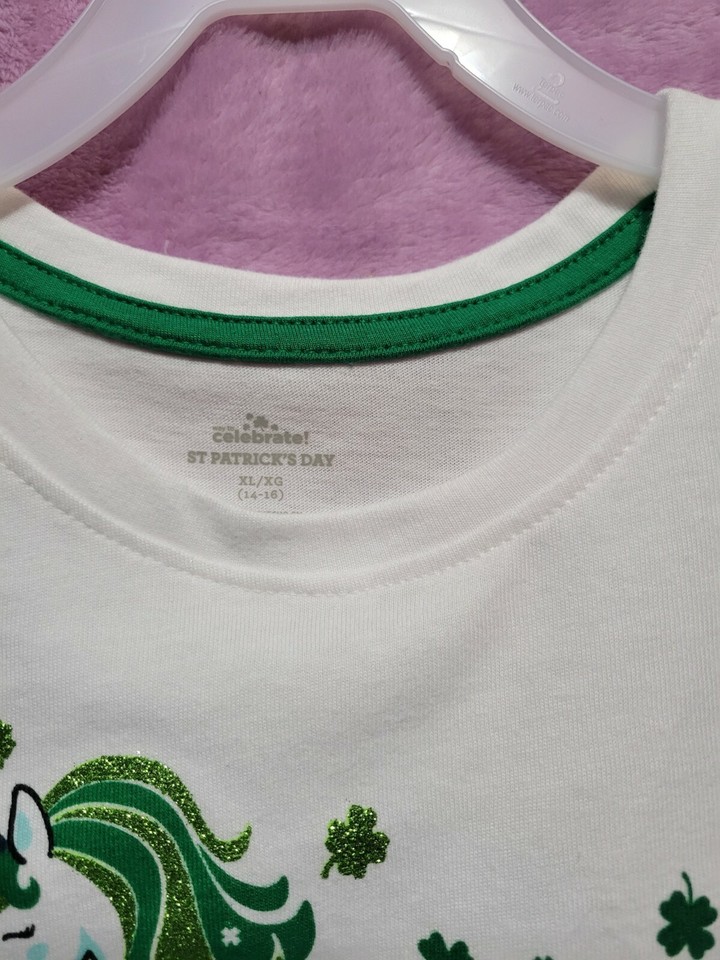 Way to Celebrate NEW♈Girl's Printed SS Tee size XL~white/green St. Pats ...