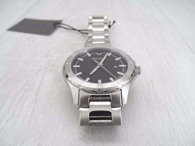 Bulova 96B377 Silver Tone Black Date Dial Mens Classic Sport Watch for ...