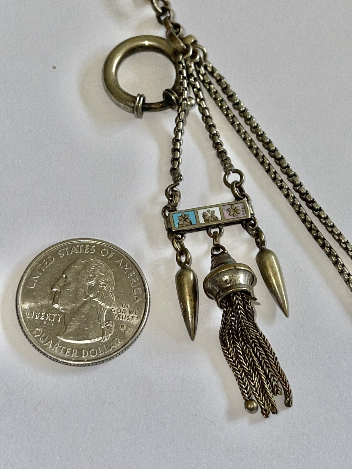 Antique Victorian Rolled Gold Enamel Oval Locket & Fob Watch Chain 5 1/ ...