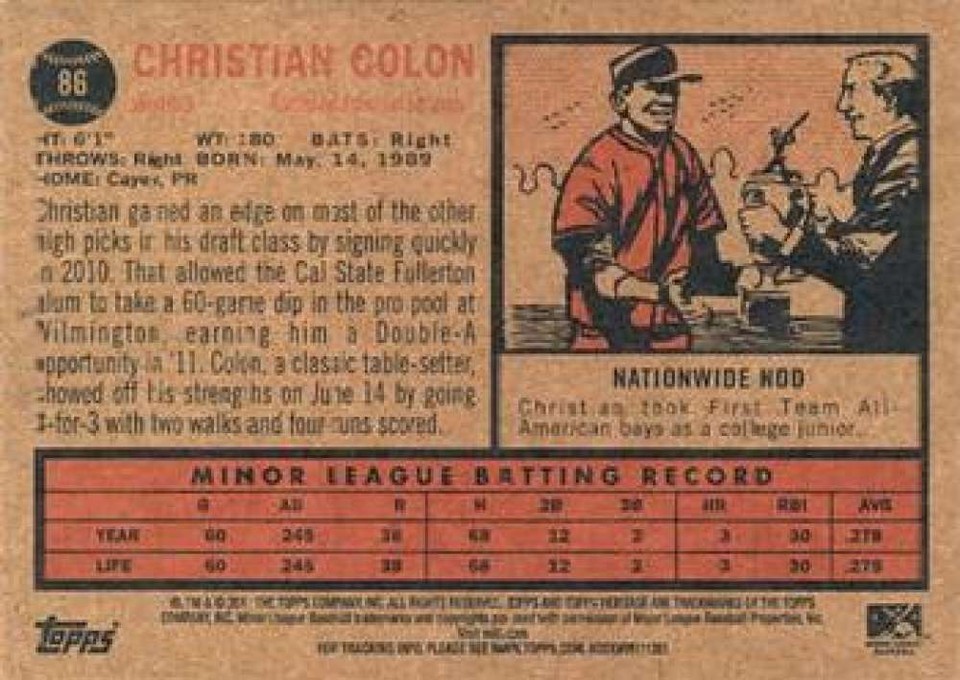 2011 Topps Heritage Minor League #86 Christian Colon (Prospect / Rookie ...